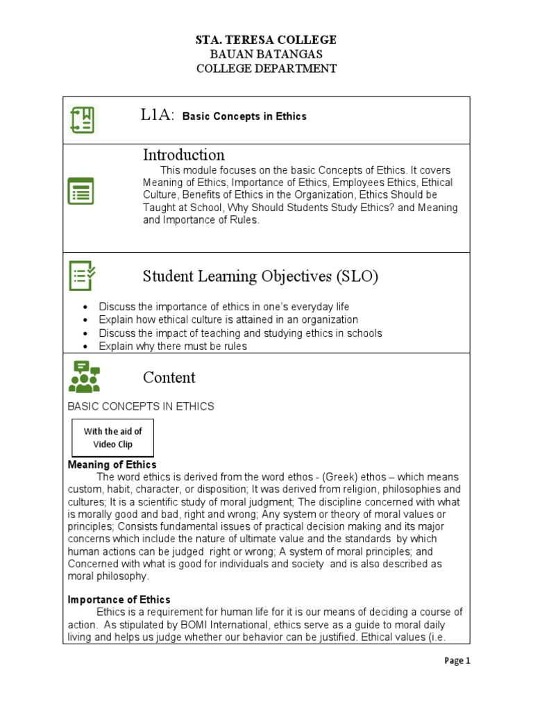 Module in Ethics Week 1 | PDF | Morality | Employment