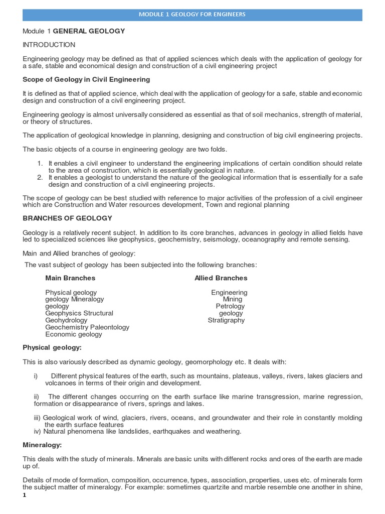 Scope of Geology in Civil Engineering: Module 1 Geology For Engineers ...