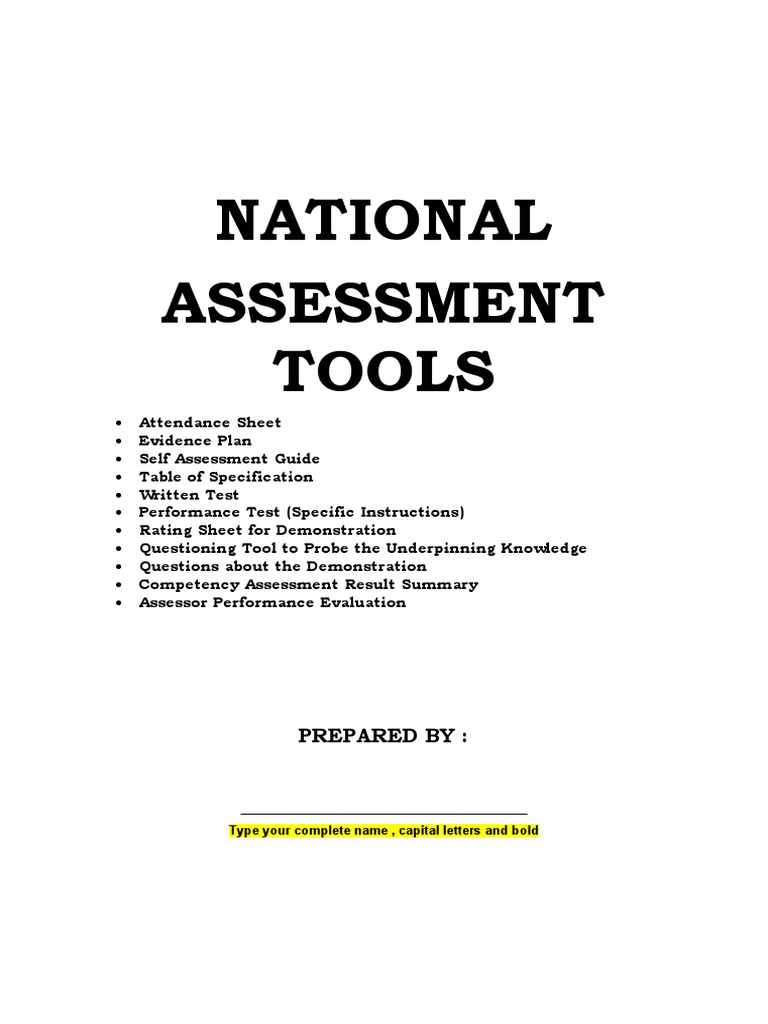 National Assessment Tools: Prepared by | PDF | Test (Assessment ...
