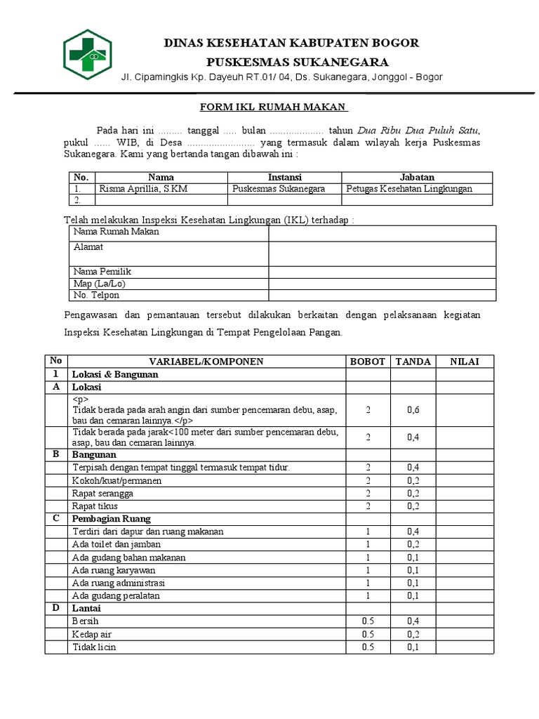 Form Ikl Rumah Makan 2021 | PDF