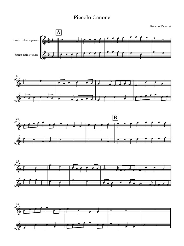 Piccolo Canone: Flauto Dolce Soprano | PDF | Musical Instruments ...