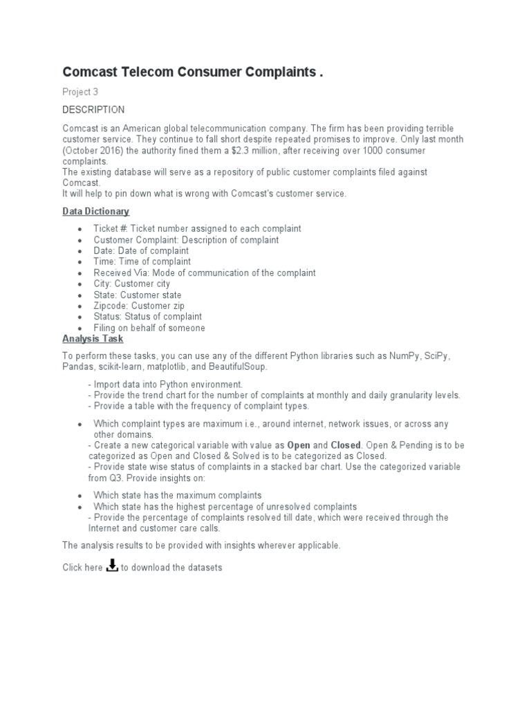 Comcast Telecom Consumer Complaints Analysis | PDF