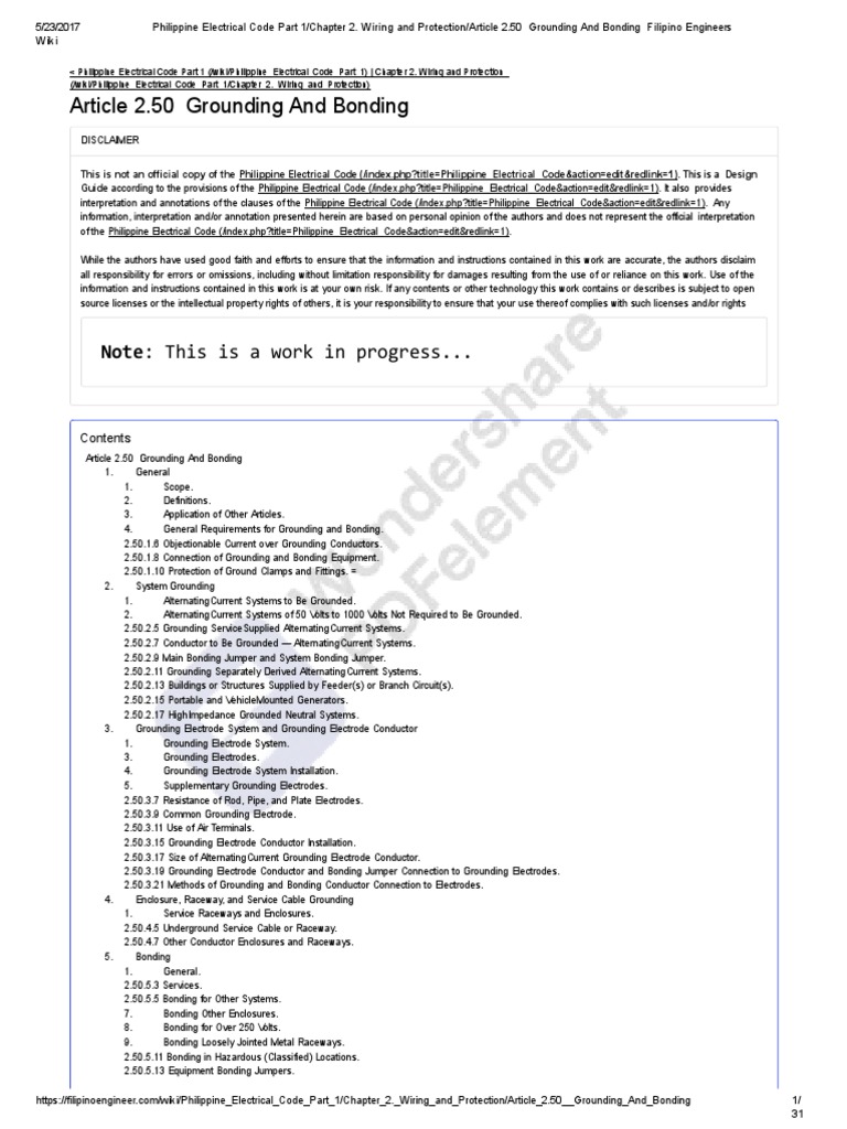 Philippine Electrical Code Part 1 Chapter 2 Wiring and Protection ...