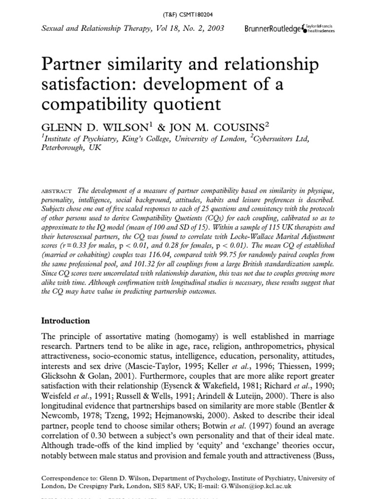 CQ Compatibility Quotient | PDF | Physical Attractiveness ...