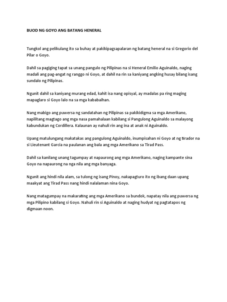Buod NG Goyo Ang Batang Heneral | PDF