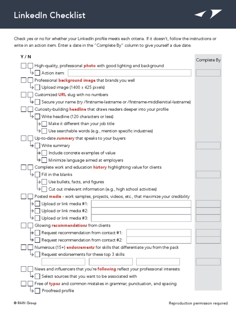 Linkedin Checklist: Photo Background Image Url Headline | PDF | Linked ...