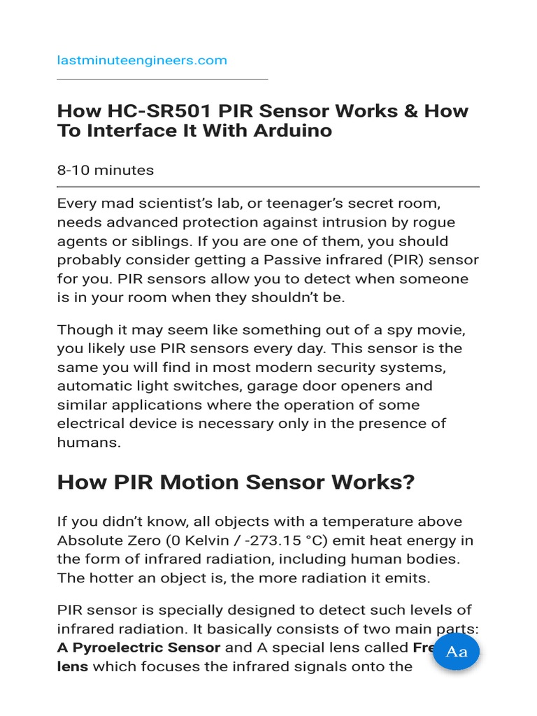 How HC-SR501 PIR Sensor Works & How To Interface It With Arduino | PDF ...