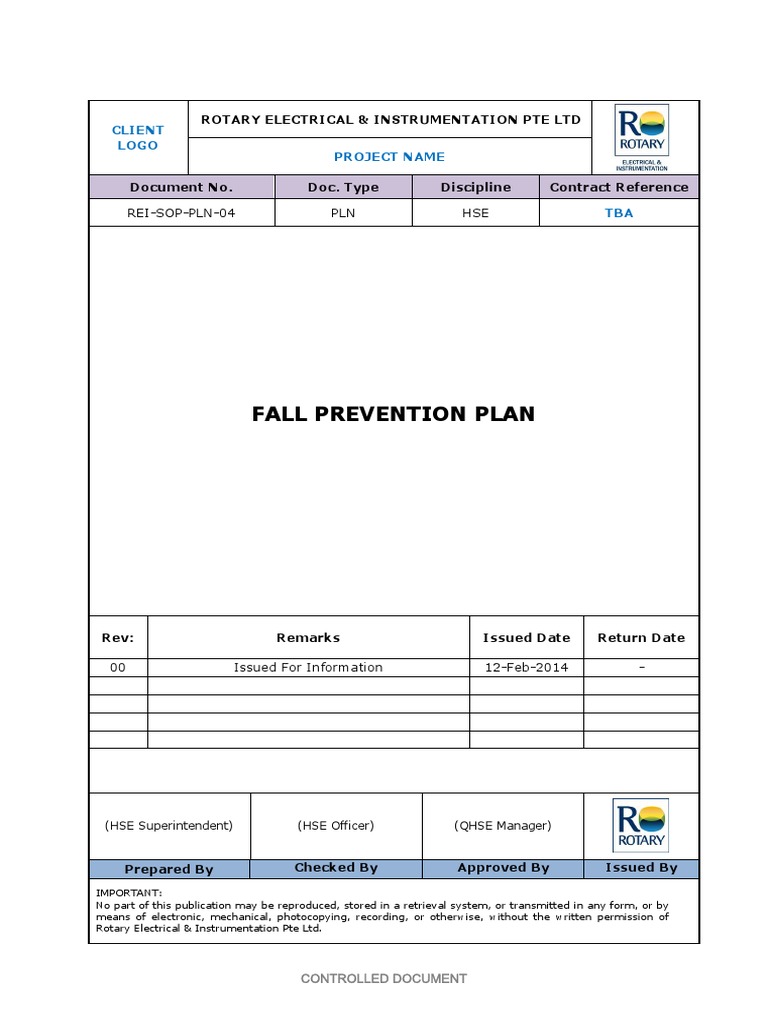 Fall Prevention Plan: Client Logo Project Name | PDF | Scaffolding | Safety