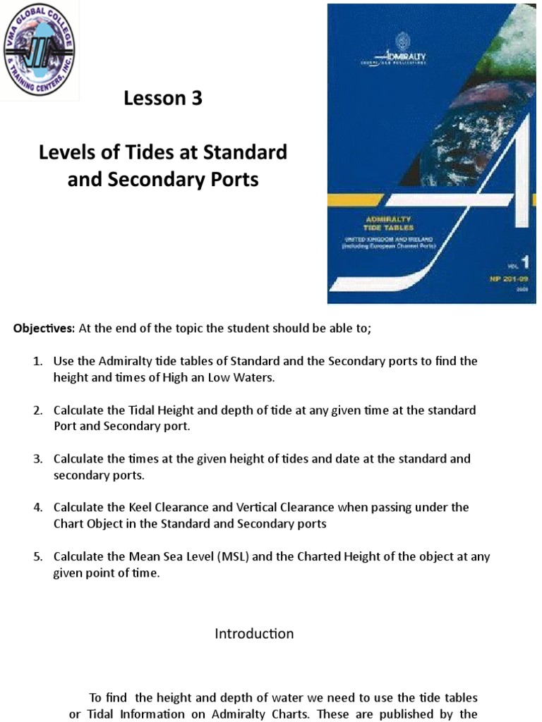 Lesson 3 Levels of Tides at Standard and Secondary Ports | PDF | Tide ...