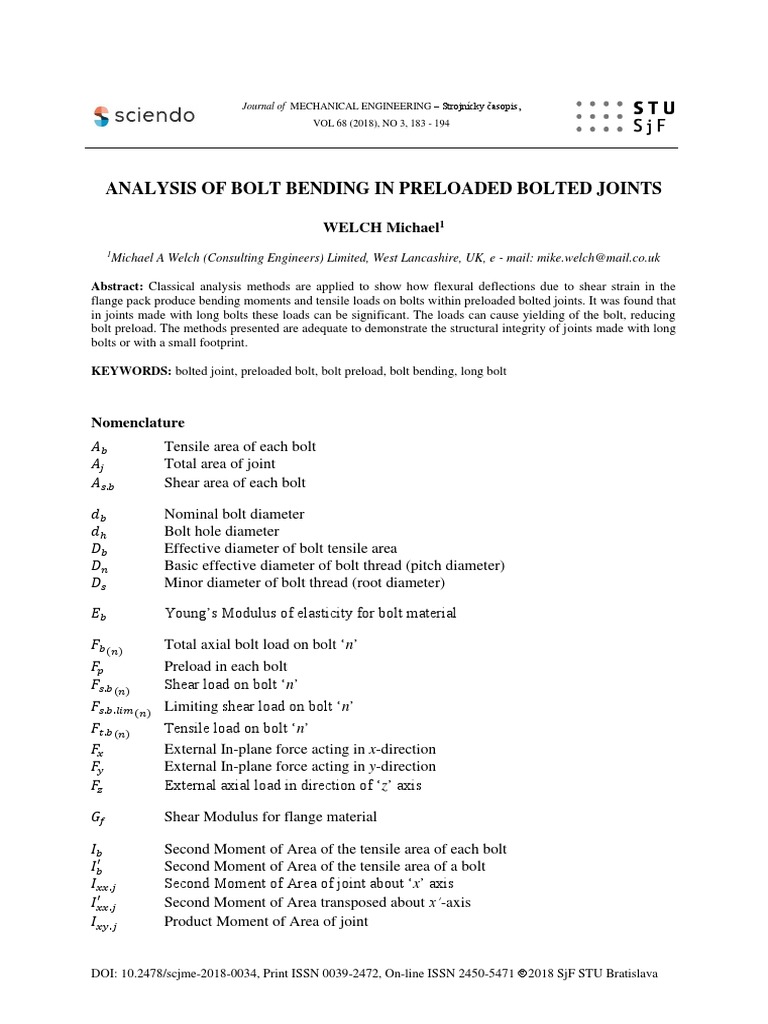 Bolt Bending in Preloaded Joints | PDF | Bending | Stress (Mechanics)