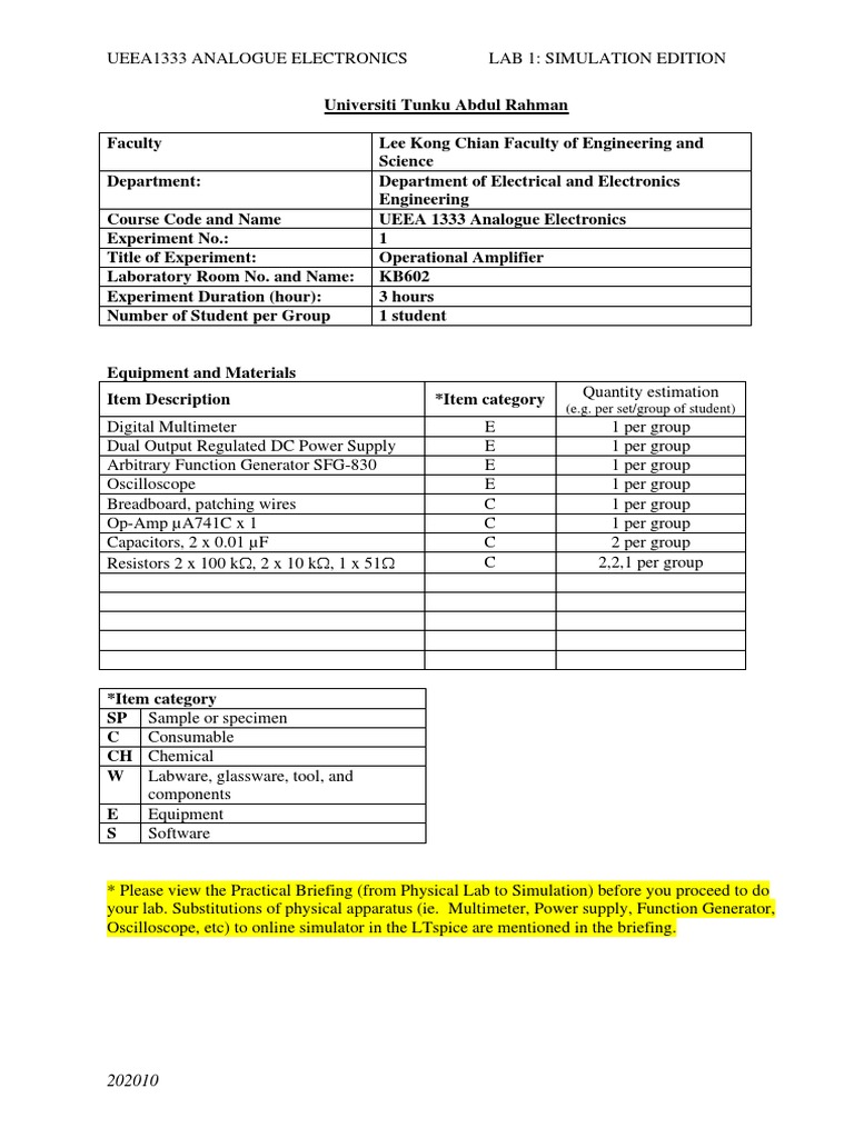 Simulation-Based Laboratory Experiment 1: Analysis of Operational ...