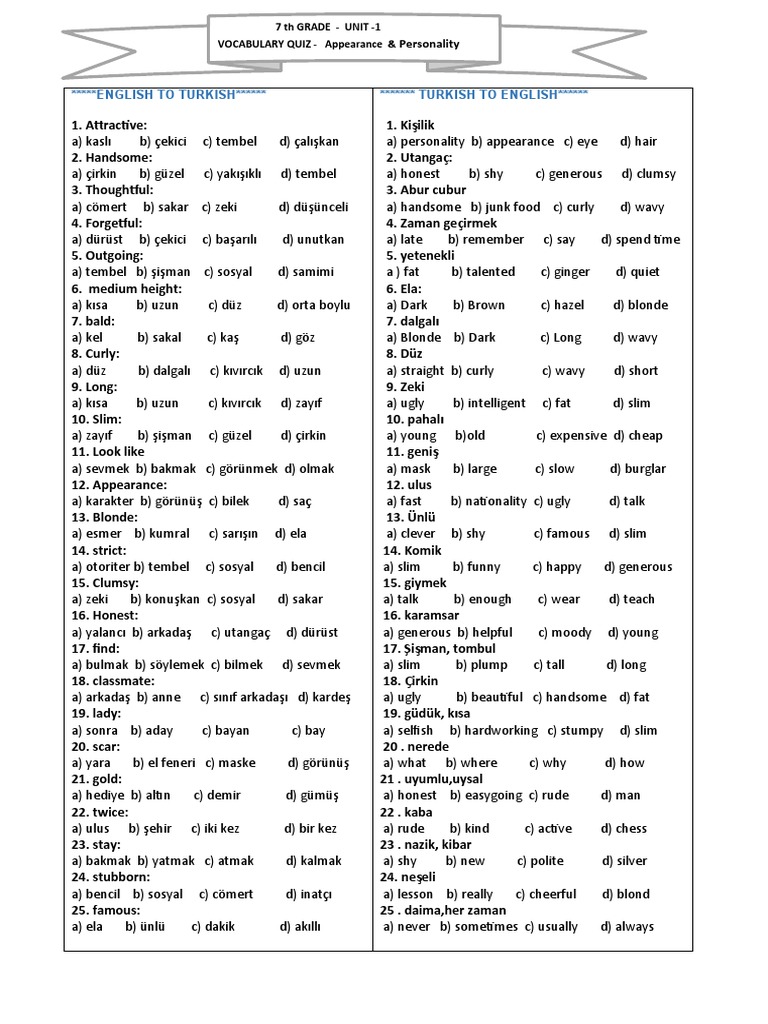 Unit Vocabulary Quiz | PDF
