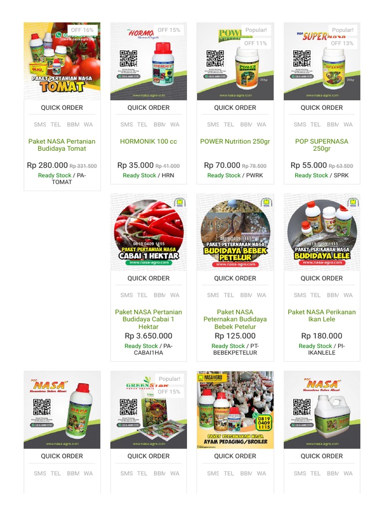Katalog Dan Daftar Harga Produk Organik NASA - NASA Agro | PDF