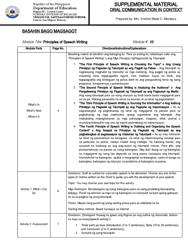 Supplemental-Material Oral Comm Module 10 | PDF
