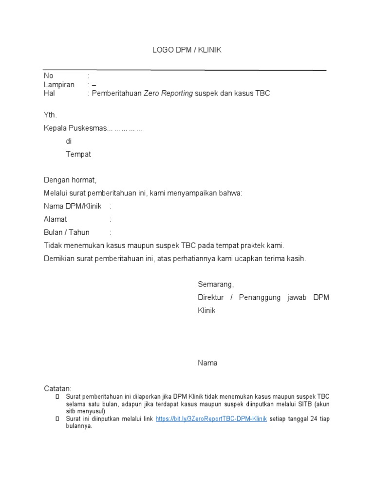 Draft Laporan Zero Reporting DPM Klinik | PDF