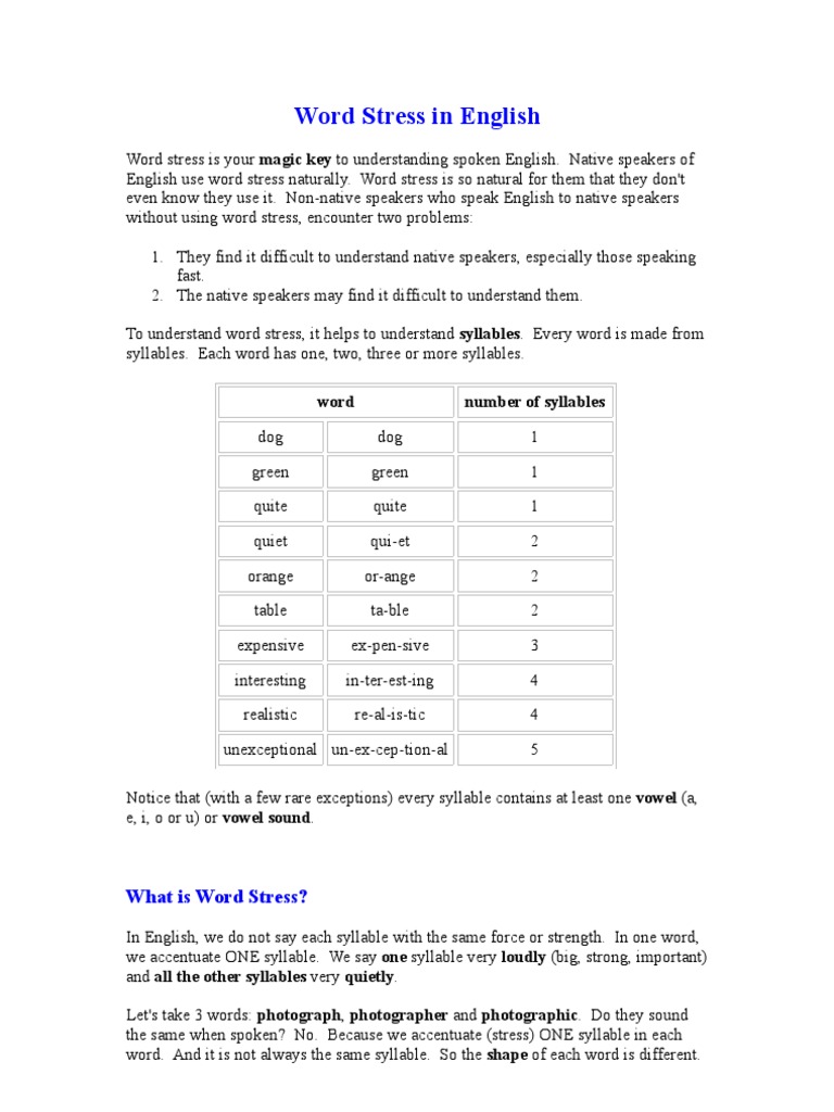 Word Stress in English | PDF | Stress (Linguistics) | English Language