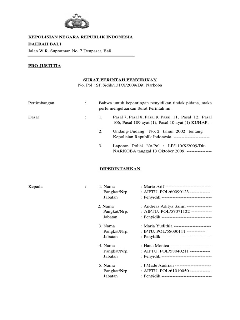 5 Surat Perintah Penyidikan | PDF