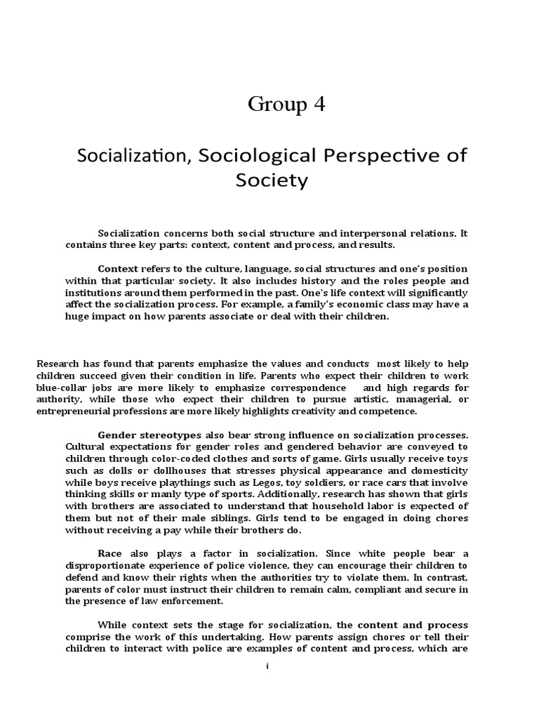 Group 4: Socialization, Sociological Perspective of Society | PDF ...