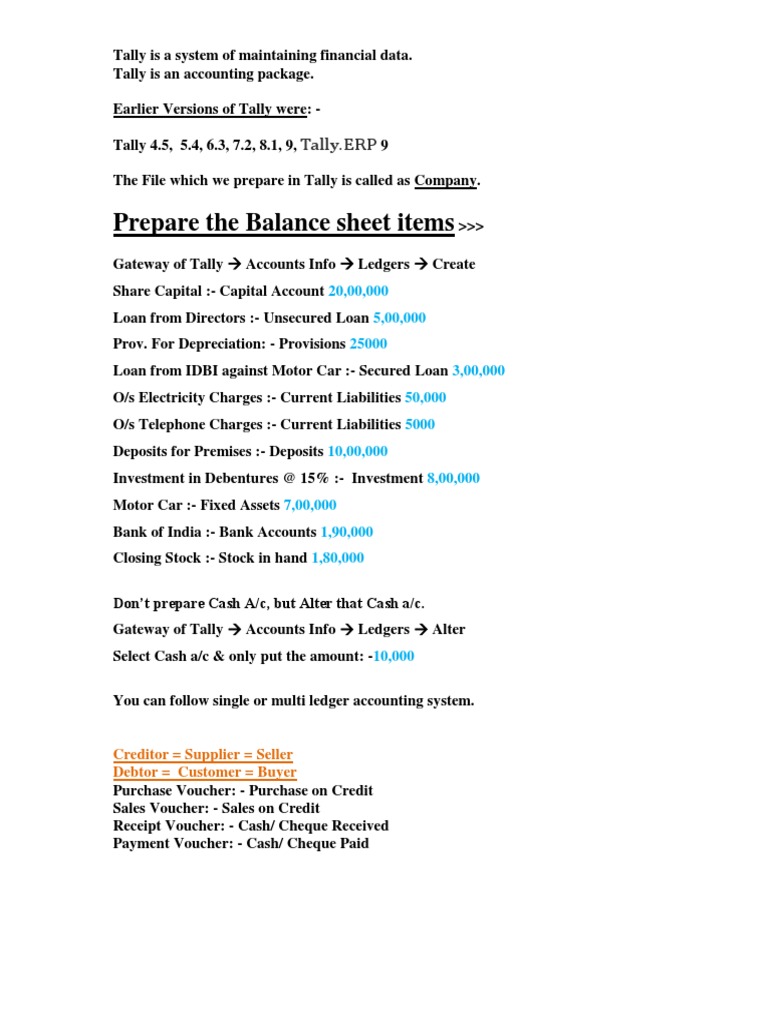 Prepare The Balance Sheet Items: Tally - ERP | PDF
