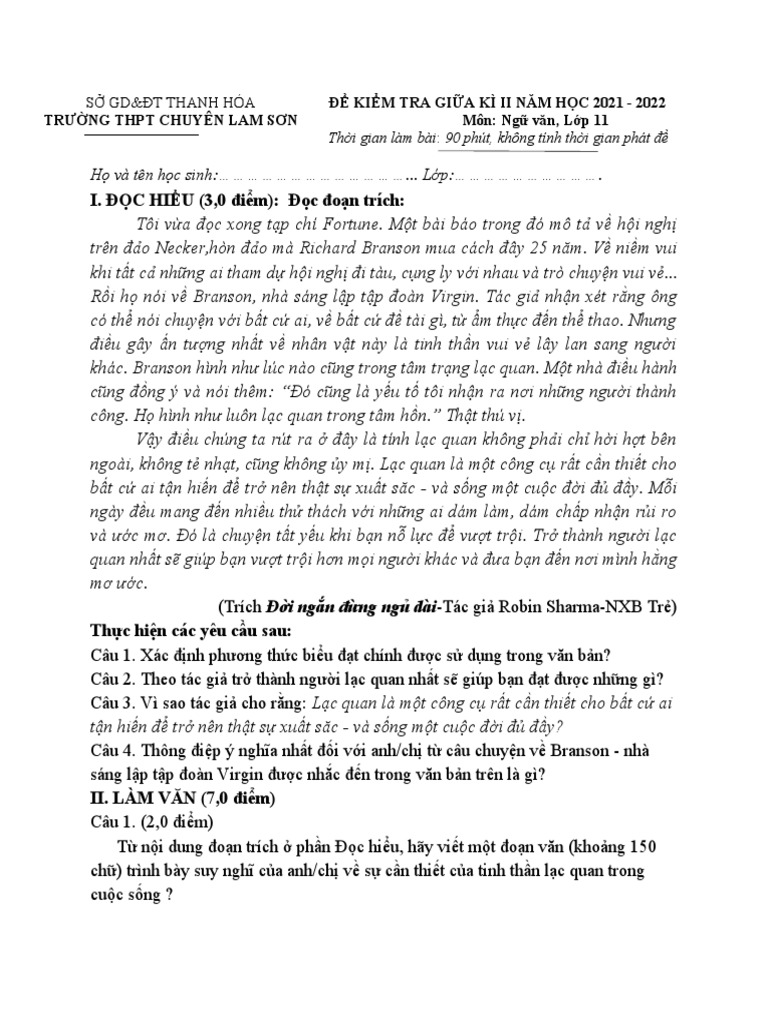 ĐỀ GIỮA KÌ 11 - 02 | PDF