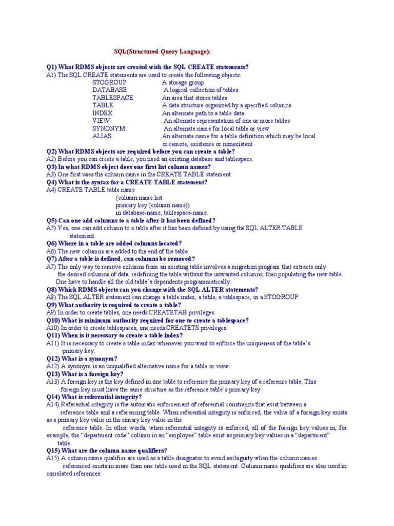Sql Question Pdf Relational Database Database Index