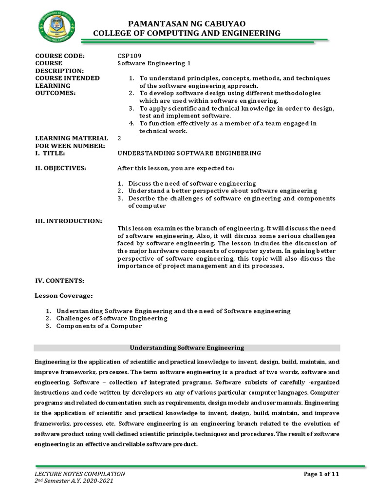 CCS109 Week 2 Understanding Software Engineering | PDF | Software ...