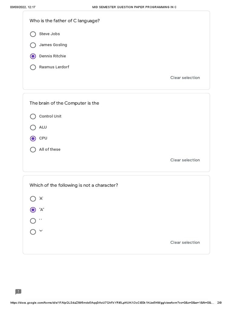 Mid Semester Question Paper Programming in C | PDF | Control Flow ...