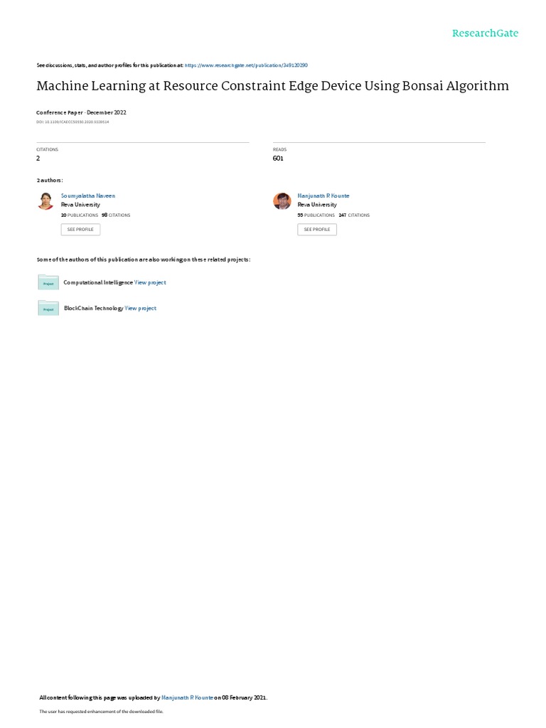 Machine Learning at Resource Constraint Edge Device Using Bonsai Algorithm | PDF | Internet Of ...