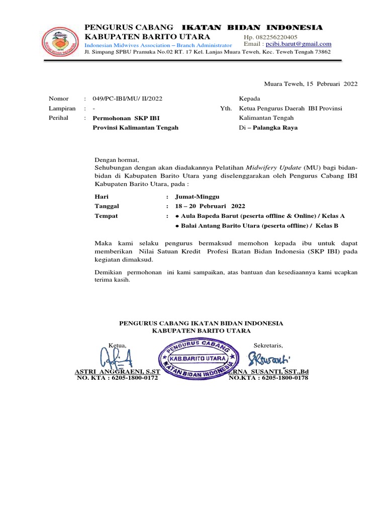 Surat Permohonan SKP IBI - MU 2022 - BARUT | PDF