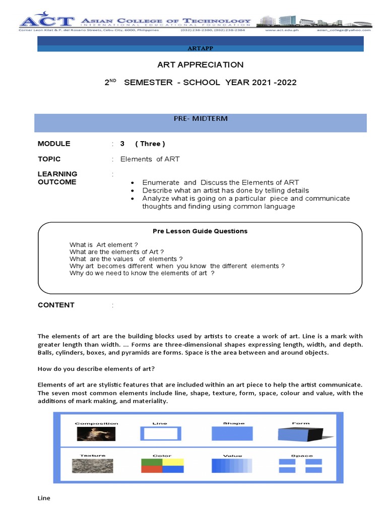 Artapp Module 03 Elements of Arts | PDF | Shape | Light