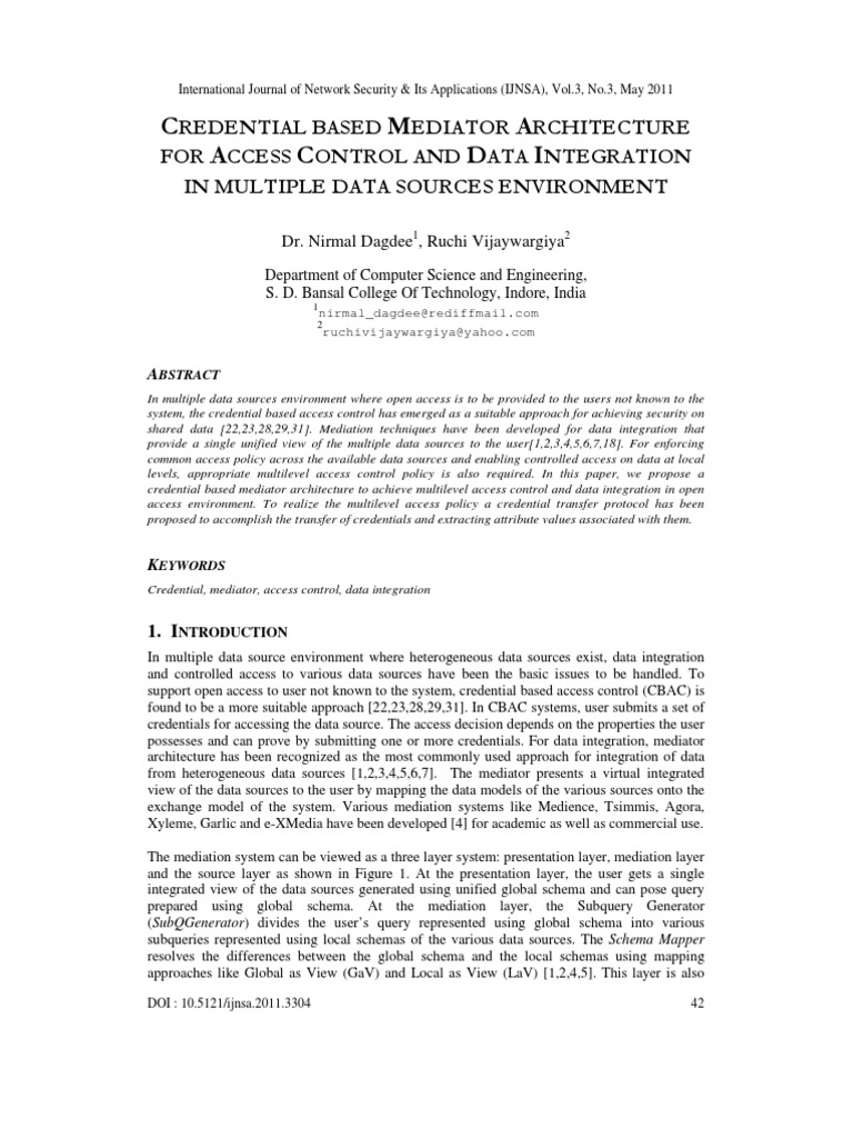 Credential Based Mediator Architecture For Access Control And Data Integration In Multiple Data