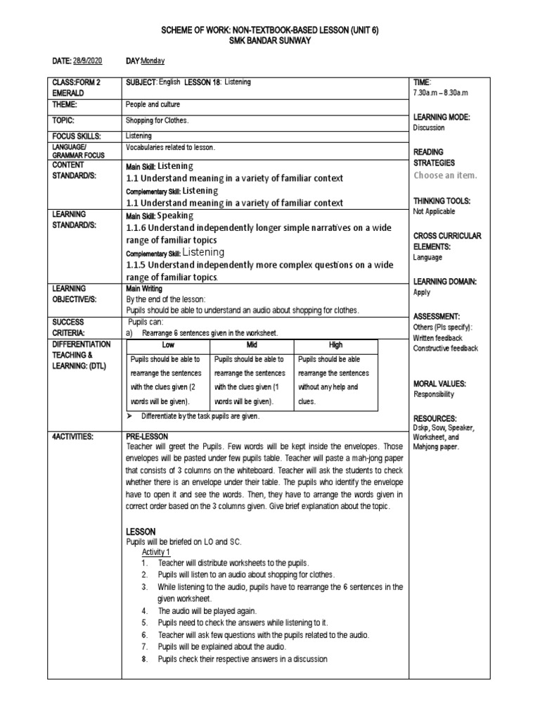 Form 2 Lesson Plan Use 2 PDF Lesson Plan Education Theory