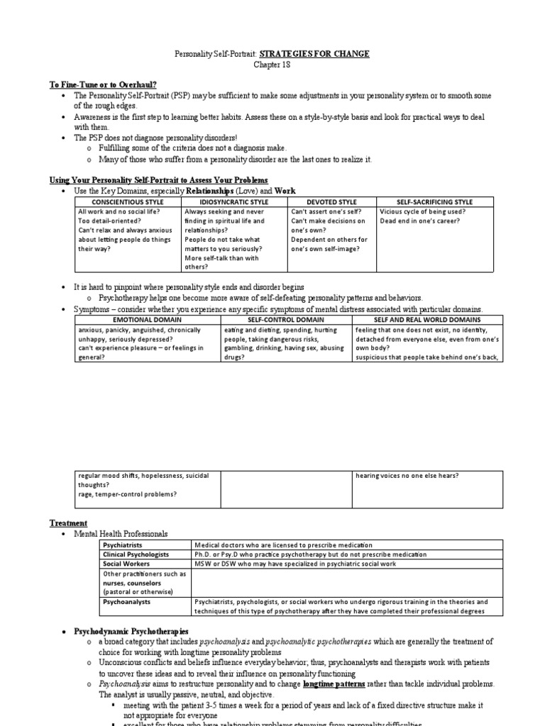Personality Self-Portrait STRATEGIES FOR CHANGE | PDF | Psychoanalysis ...