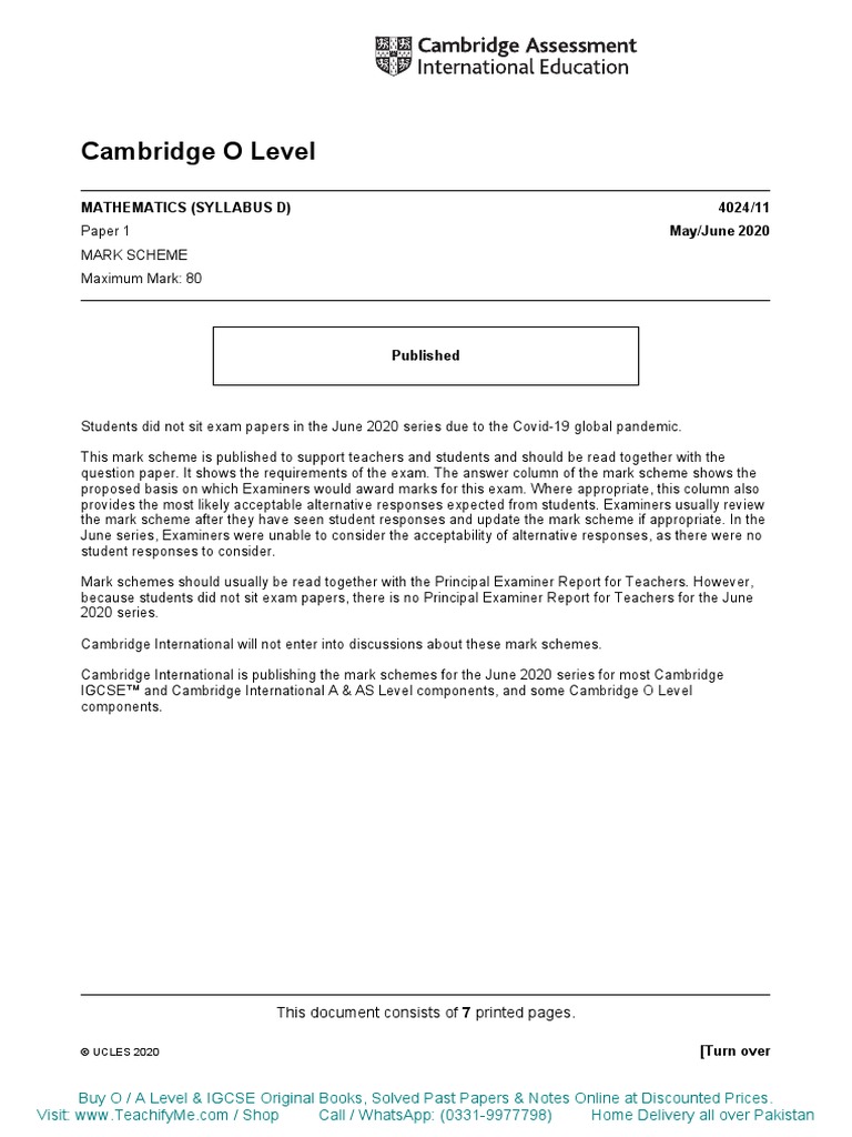 Cambridge O Level: Mathematics (Syllabus D) 4024/11 May/June 2020 | PDF ...