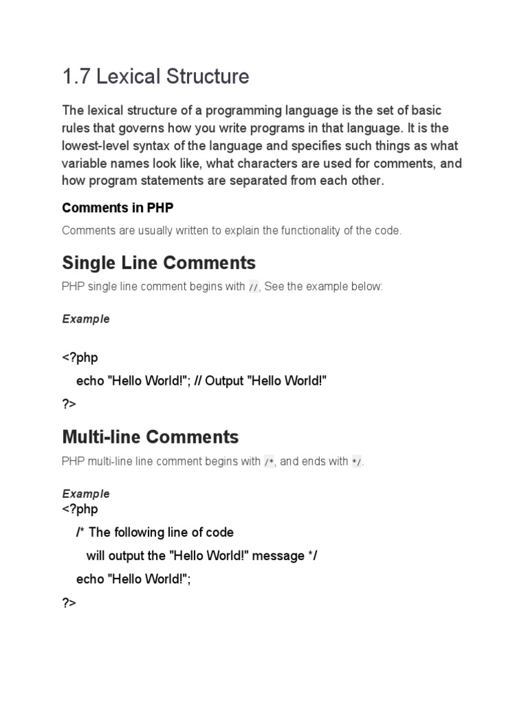 1.7 Lexical Structure: Single Line Comments | PDF | Variable (Computer ... 1.7 Lexical Structure: Single Line Comments | PDF | Variable (Computer ...