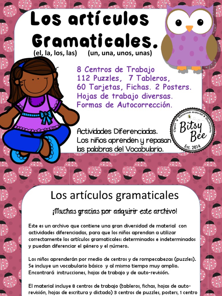 Los Artículos Gramaticales.: (El, La, Los, Las) (Un, Una, Unos, Unas ...