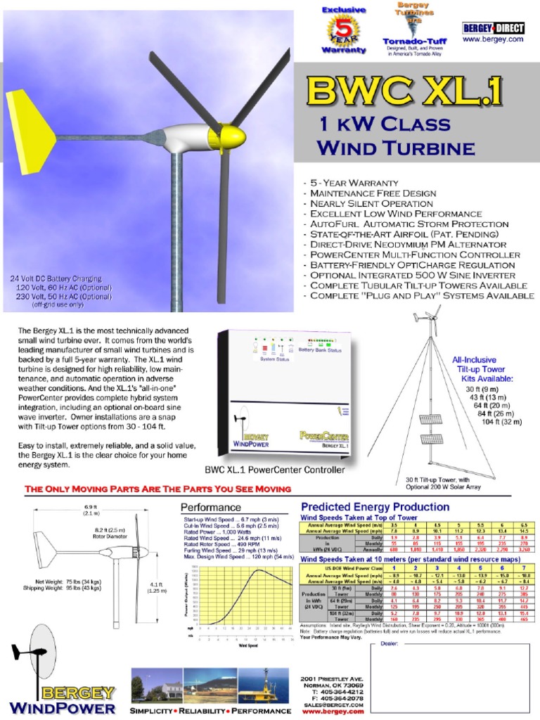 Bergey XL.1kW Wind Turbine Brochure | PDF