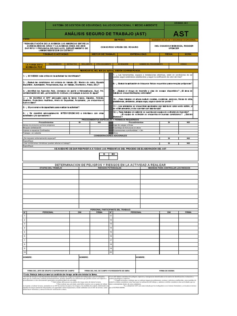 Formato AST para Seguridad Laboral | PDF | Seguridad y salud ocupacional