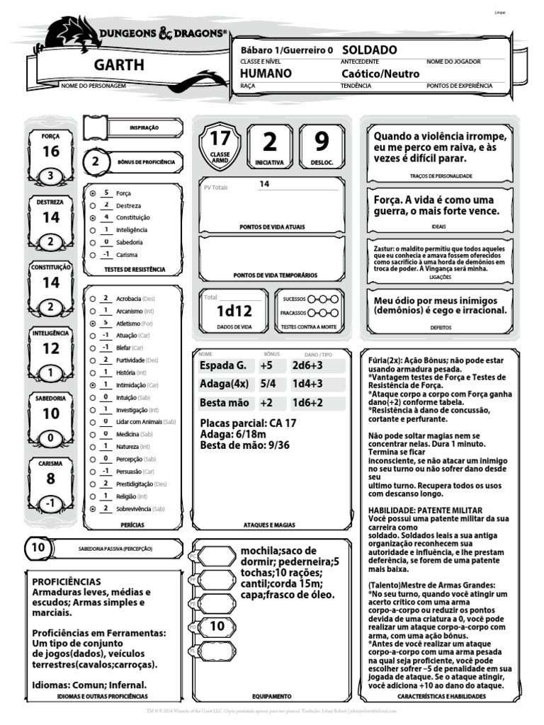 D&D 5e - Humano Berserk Guts | PDF