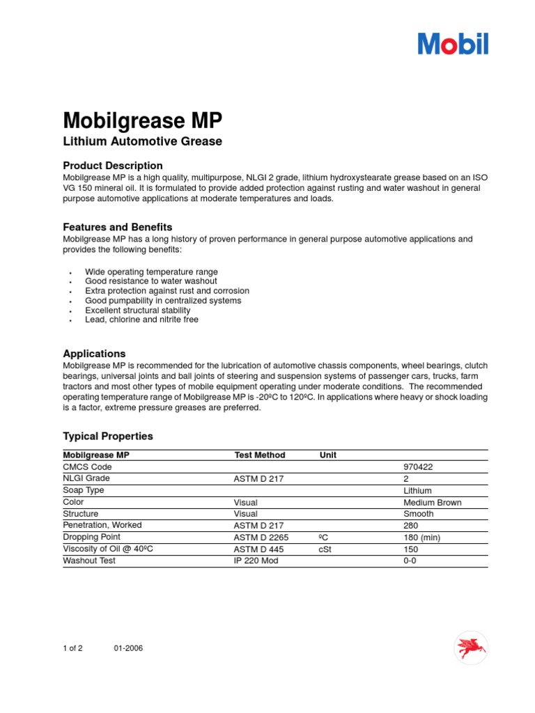 Mobilgrease MP | PDF | Mechanical Engineering | Materials