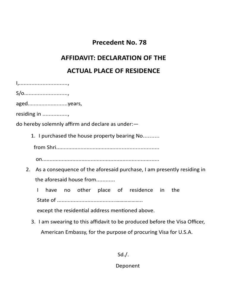 Affidavit - Declaration of The Actual Place of Residence | PDF | Law