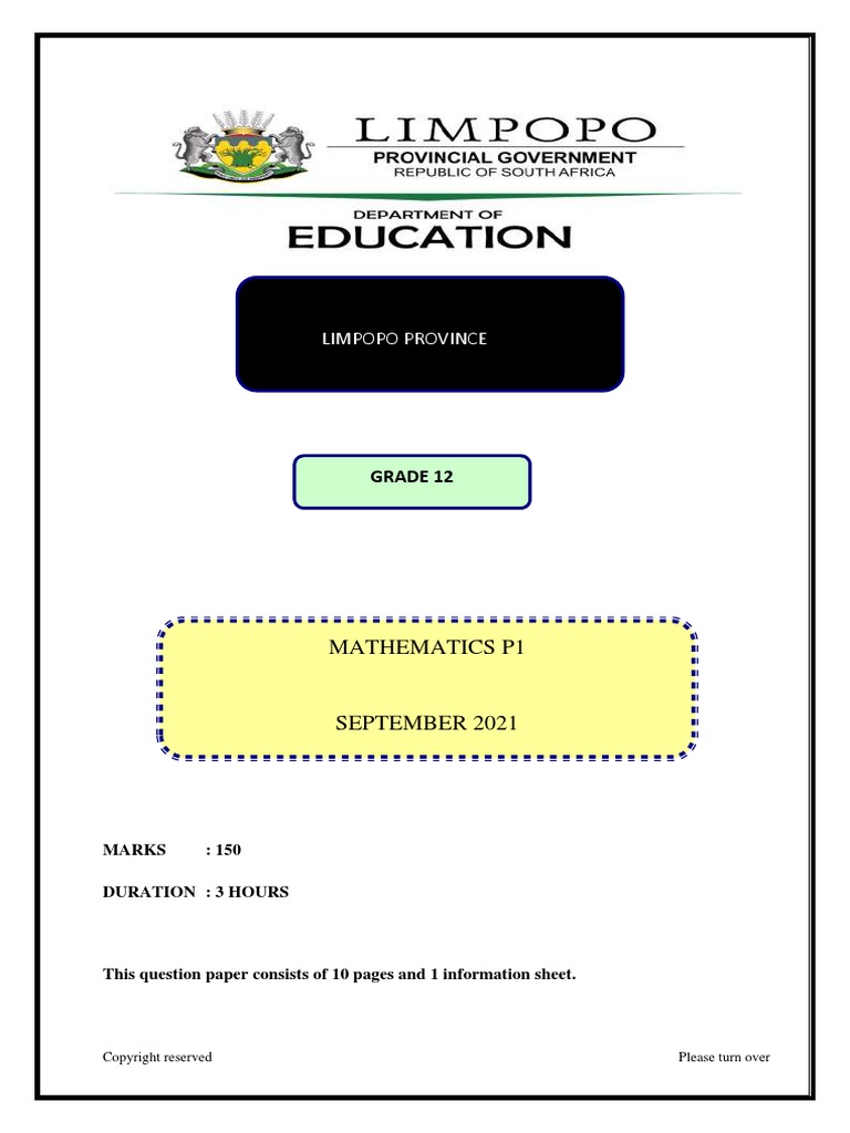 Limpopo Math P1 GRD 12 Prep Exam 2021 | PDF | Cartesian Coordinate ...