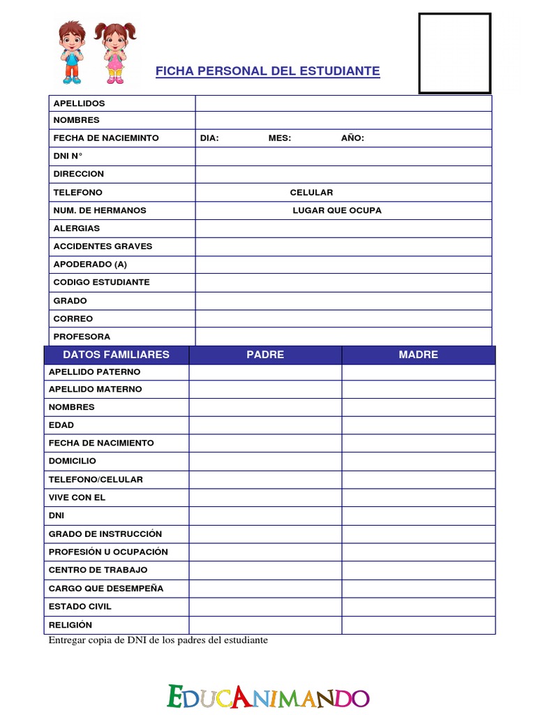 Ficha Personal Del Estudiante | PDF