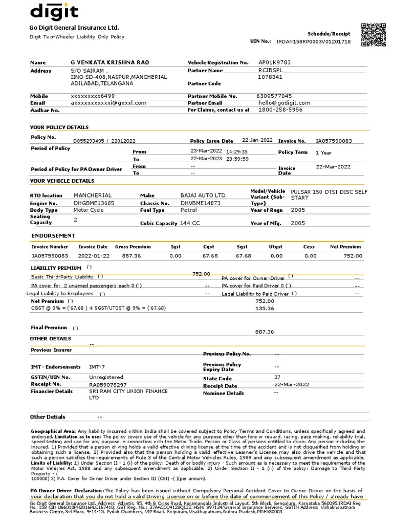 Go Digit General Insurance LTD.: IRDAN158RP0003V01201718 | PDF