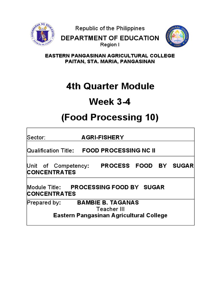 4th Quarter Module Week 3-4 (Food Processing 10) : Department of ...