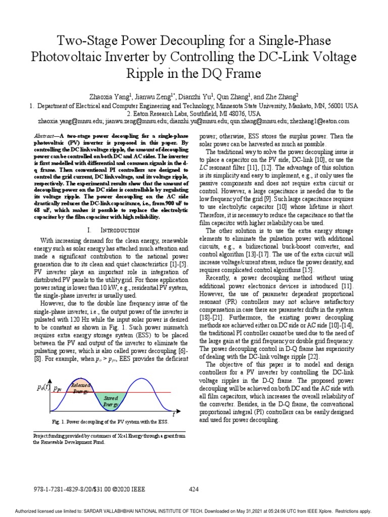 Two-Stage Power Decoupling For A Single-Phase Photovoltaic Inverter by ...