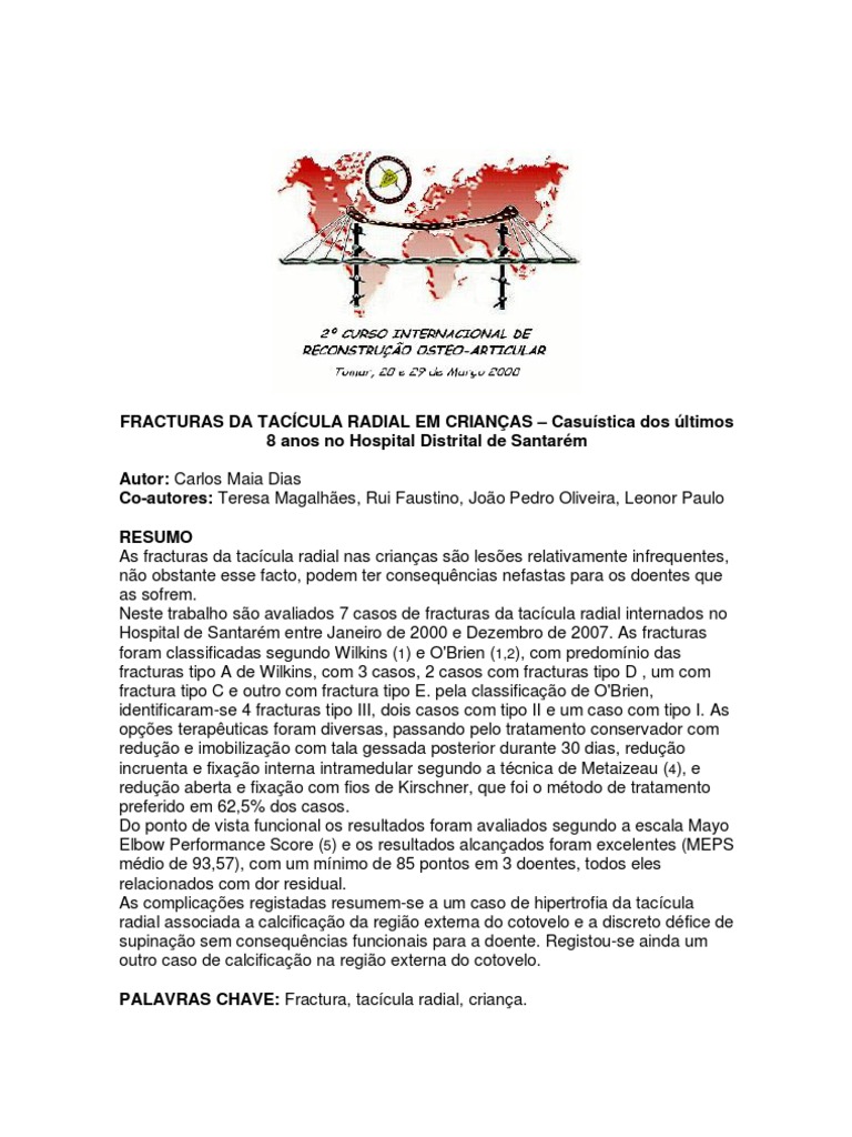 FRACTURAS DA TACÍCULA RADIAL EM CRIANÇAS - Carlos Maia Dias, Teresa ...