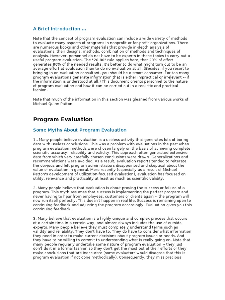 Program Evaluation: A Brief Introduction .. | PDF | Program Evaluation ...