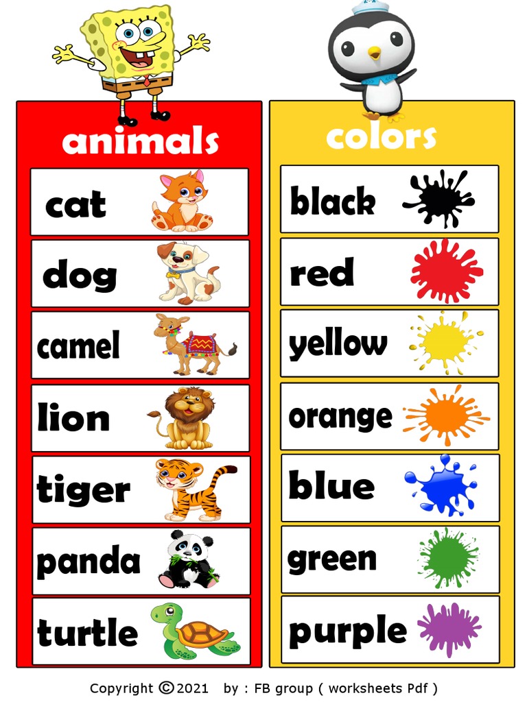 Animals Colors: Cat Dog Camel Lion Tiger Panda Turtle Yellow Orange ...