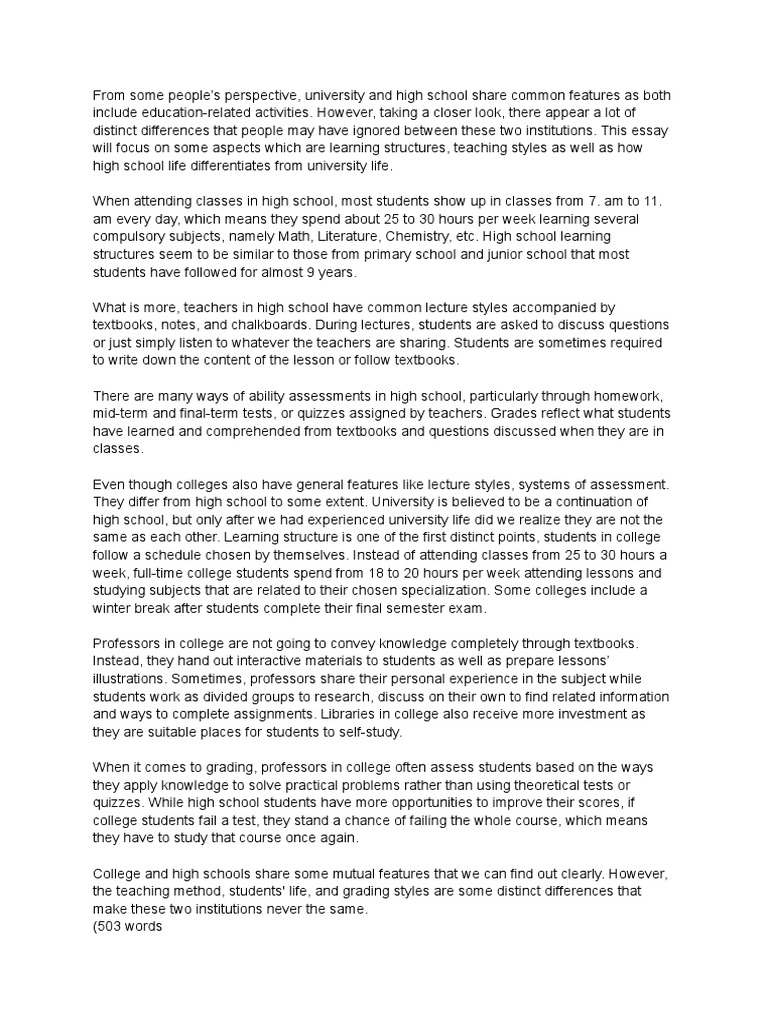 Compare High School and University | PDF | Schools | Teachers